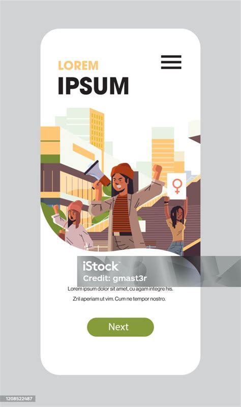 여성 성간판 과 현수막을 들고 항의하는 인종 운동가 혼합 페미니스트 시위 소녀 힘 운동 권리 보호 여성 권한 부여 개념 초상화 모바일 앱 수직 복사 공간 가공의 인물에 대한