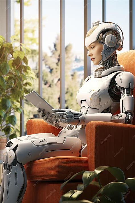 Premium Ai Image Humanoid Android Robot Reading A Book In Interior