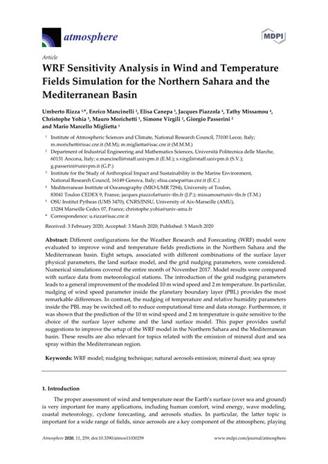 Pdf Wrf Sensitivity Analysis In Wind And Temperature Fields Simulation For The Northern Sahara