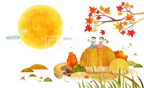 Pai113 프리진 일러스트 사람 어린이 소년 배경 오브젝트 한국 낙엽 단풍잎 Maples 달 추석 일러스트 가을 전통 소녀 소원 보름달