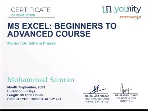 Mohammad Samran On Linkedin Hi All I Have Successfully Completed The Ms Excel Course Offered By