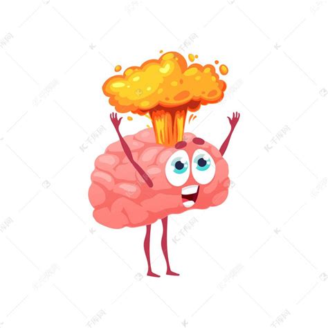 具有头部爆炸强压力和信息超载的卡通大脑孤立的卡通人物素材图片免费下载 千库网