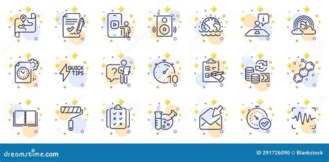 outline set of checklist quickstart guide and book line icons for web