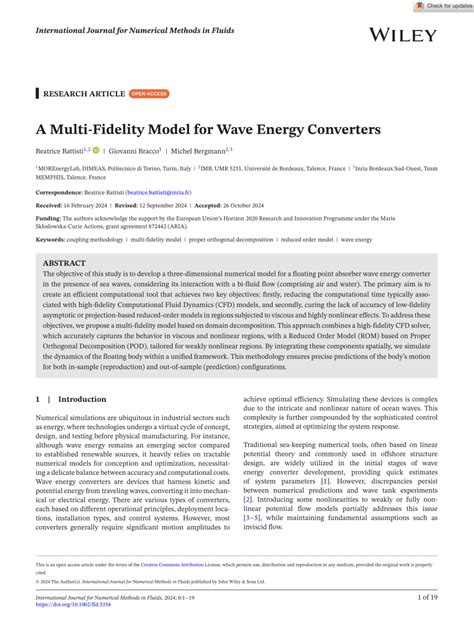 Pdf A Multi Fidelity Model For Wave Energy Converters