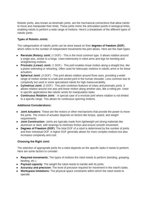 What Are Robotic Joints And Their Types Pdf Robotics Actuator