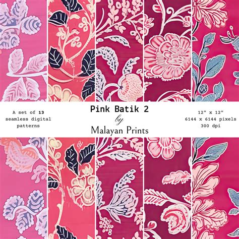 Set Of 13 High Quality Pink Batik Digital Paper Seamless Design Wax