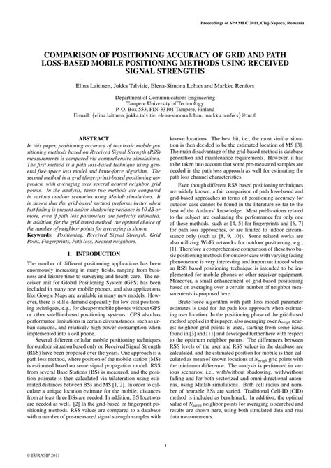 Pdf Comparison Of Positioning Accuracy Of Grid And Path Loss Based