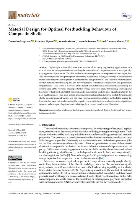 Pdf Material Design For Optimal Postbuckling Behaviour Of Composite Shells