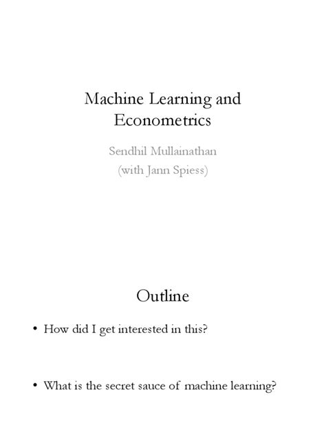 Machine Learning And Econometrics Pdf Principal Component Analysis