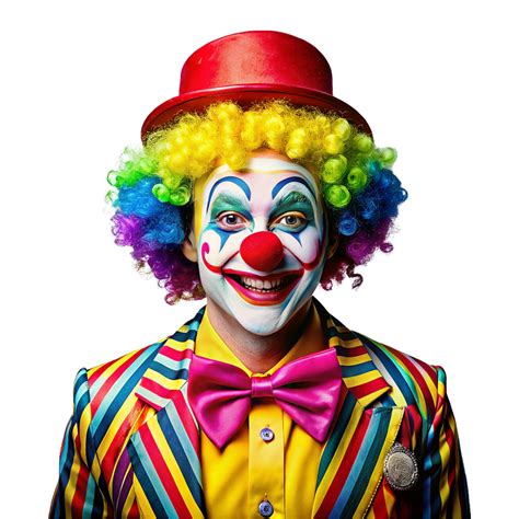 A Clown Wearing A Colorful Wig And A Red Bow Tie 53983661 Png