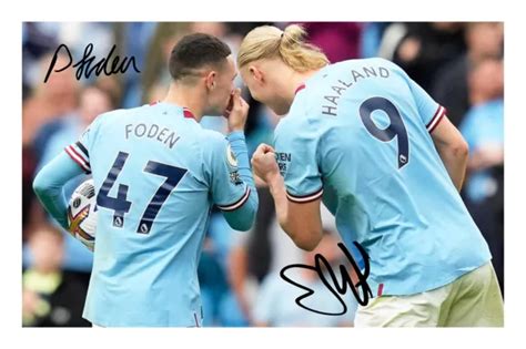 Erling Haaland And Phil Foden Manchester City Signed A4 Autograph Photo