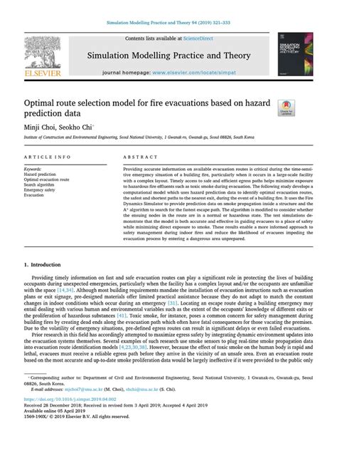 Optimal Route Selection Model For Fire Evacuatio 2019 Simulation