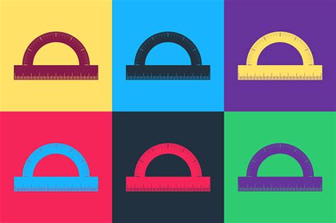 색상 배경에서 격리 된 도 아이콘을 측정하기위한 팝 아트 Pro트랙터 그리드 기울기 각도 미터 측정 도구 기하학적 기호 벡터