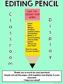 Editing Work Pencil Checklist Display By Miss M S Classroom TpT