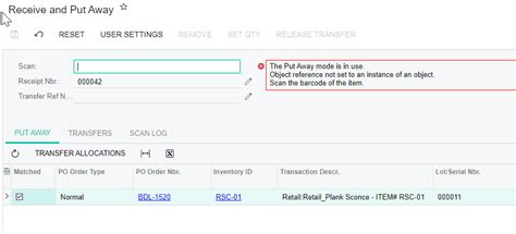 Wms Put Away Error Object Reference Not Set To An Instance Of An Object Community