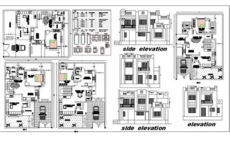 elevation and plan of house detail 2d view cad block layout file in