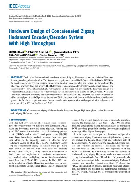 Pdf Hardware Design Of Concatenated Zigzag Hadamard Encoderdecoder System With High Throughput
