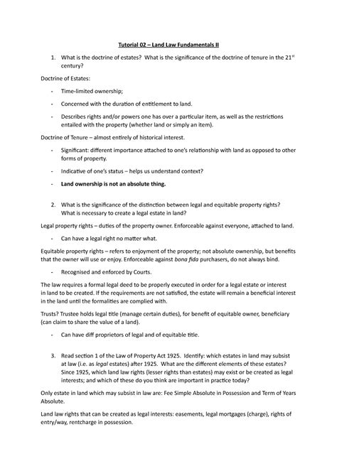 tutorial 2 land law land law lectures tutorial 02 land law fundamentals ii what is the