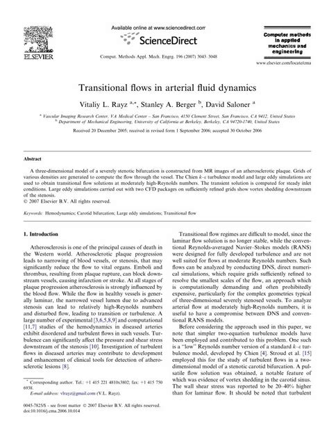 Pdf Transitional Flows In Arterial Fluid Dynamics Dokumentips