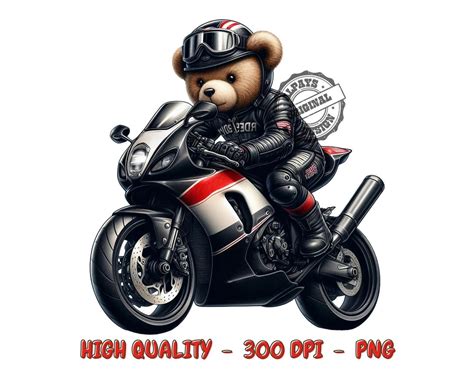Motorcycle Driver Teddy Bear Png For Shirt Designs Dtf Designs Racing Motorcycle 300 Dpi Digital