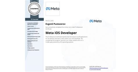 I Recently Earned The Meta Ios Developer Certification On Coursera Completing A 12 Course