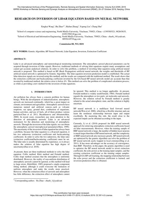 PDF RESEARCH ON INVERSION OF LIDAR EQUATION BASED ON NEURAL NETWORK