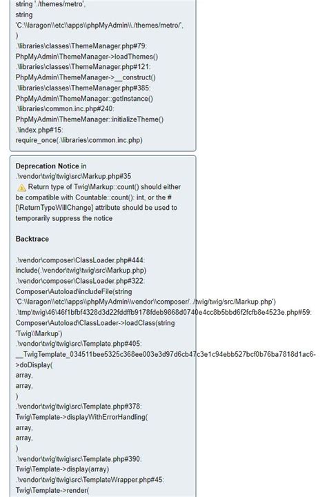 phpmyadmin showing deprecation notices and errors · issue 17258 · phpmyadmin phpmyadmin · github