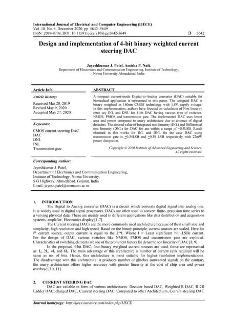Design And Implementation Of 4 Bit Binary Weighted Current Steering Dac
