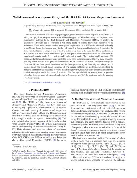 Pdf Multidimensional Item Response Theory And The Brief Electricity