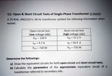 Solved Q1 Open Short Circuit Tests Of Single Phase Transformer 5