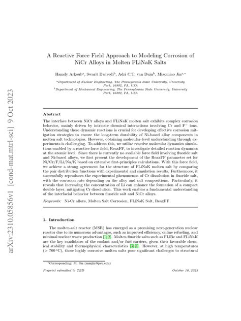 A Reactive Force Field Approach To Modeling Corrosion Of Nicr Alloys In