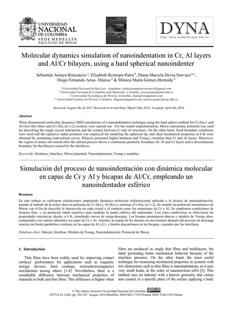 Pdf Molecular Dynamics Simulation Of Nanoindentation In Cr Al Layers And Al Cr Bilayers