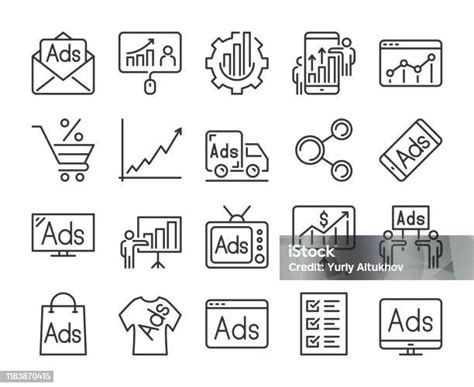 20 마케팅 아이콘 마케팅 및 광고 라인 아이콘 세트입니다 벡터 그림입니다 편집 가능한 스트로크입니다 간판에 대한 스톡 벡터