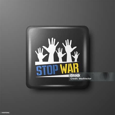 전쟁을 멈춰라 반전 외침이 있는 버튼 핀 배지 투쟁 항의 우크라이나 국기로 우크라이나를 지원하십시오 벡터 그림입니다 슬로건 우크라이나에 대한 지원 요청 0명에 대한 스톡