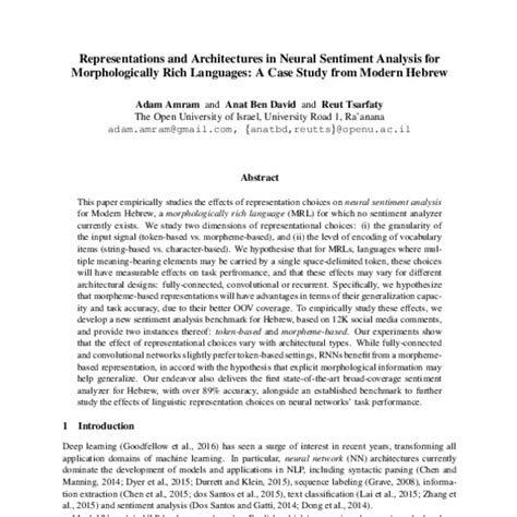 Representations And Architectures In Neural Sentiment Analysis For Morphologically Rich
