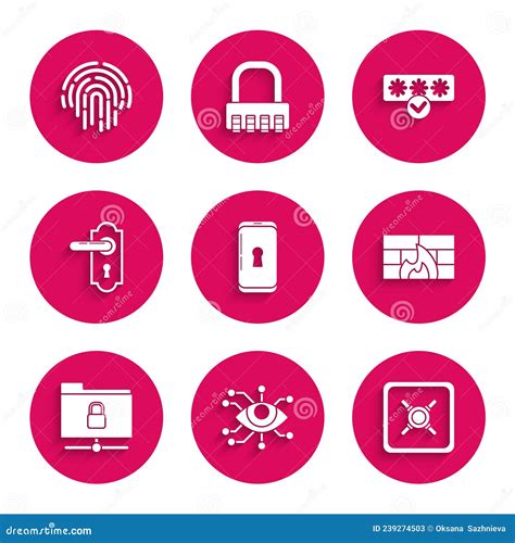Set Smartphone With Lock Eye Scan Safe Firewall Security Wall Ftp