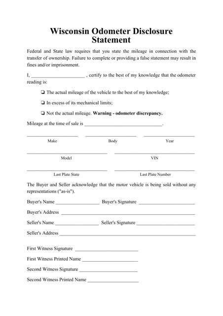 Wisconsin Odometer Disclosure Statement Form Fill Out Sign Online