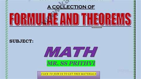 11th Maths Formulae And Theorems English Medium 2024 Kalvi Kadal Materials
