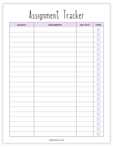 Assignment Tracker Templates Cute Printables To Stay Organized Jellymemos