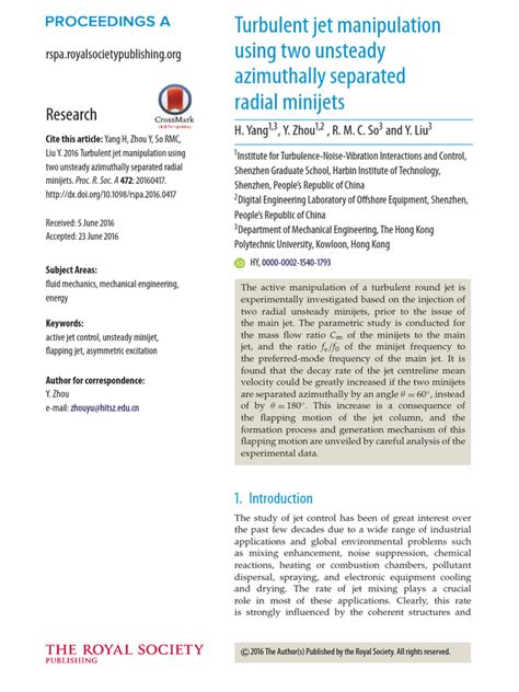 Yang Et Al 2016 Turbulent Jet Manipulation Using Two Unsteady Azimuthally Separated Radial