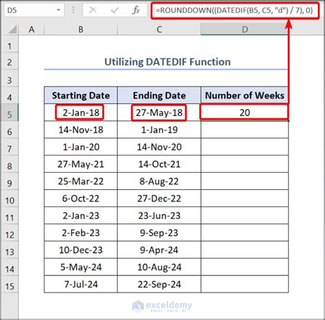How To Find Number Of Weeks Between Two Dates In Excel