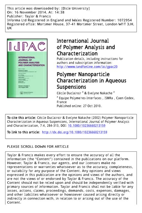Pdf Polymer Nanoparticle Characterization In Aqueous Suspensions