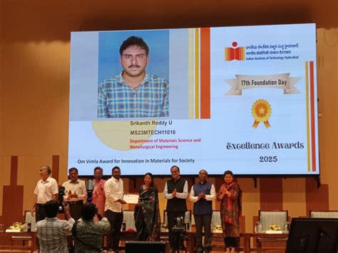 🌟 Honored To Receive The Om Vimla Award For Innovation In Materials For Society At Iit Hyderabad