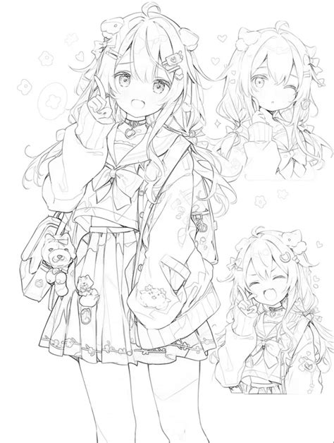 线稿分享｜可爱女孩 花瓣网