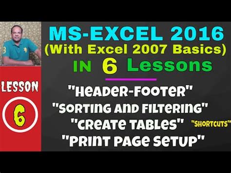 Learn MS Excel 2016 Tutorial Data Filter Print Page Setup Header And