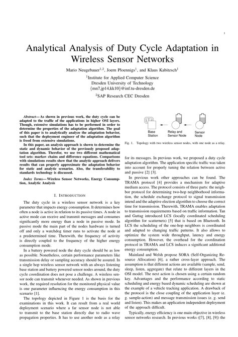 Pdf Analysis Of Duty Cycle Adaptation In Wireless Sensor Networks