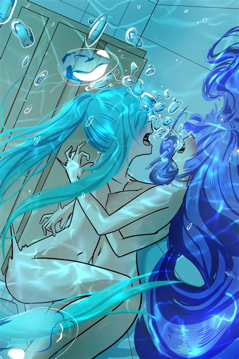 rule 34 2girls air bubbles bathroom blue hair drowning flooded