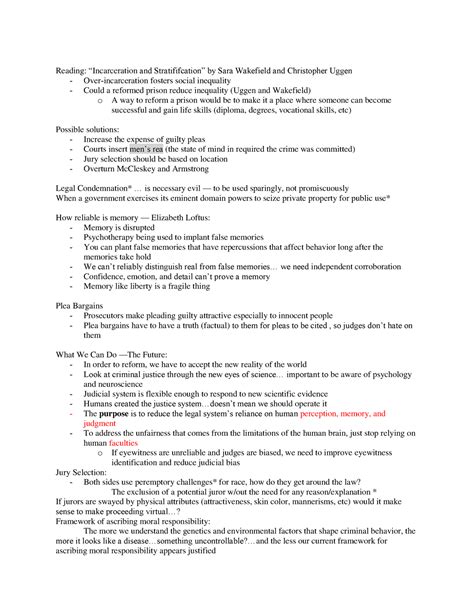 W10 Crm Lecture Notes In Own Words Reading Incarceration And Stratififcation” By Sara