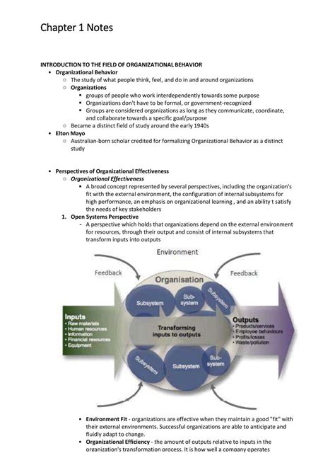 Organisational Behaviour Notes Mgmt1135 Organisational Behaviour