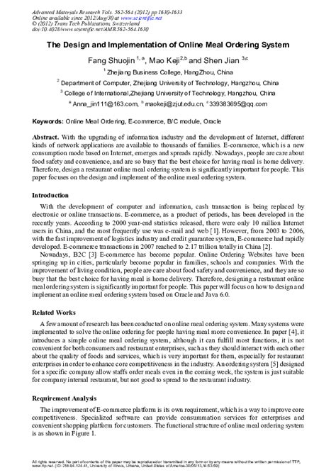 pdf the design and implementation of online meal ordering system